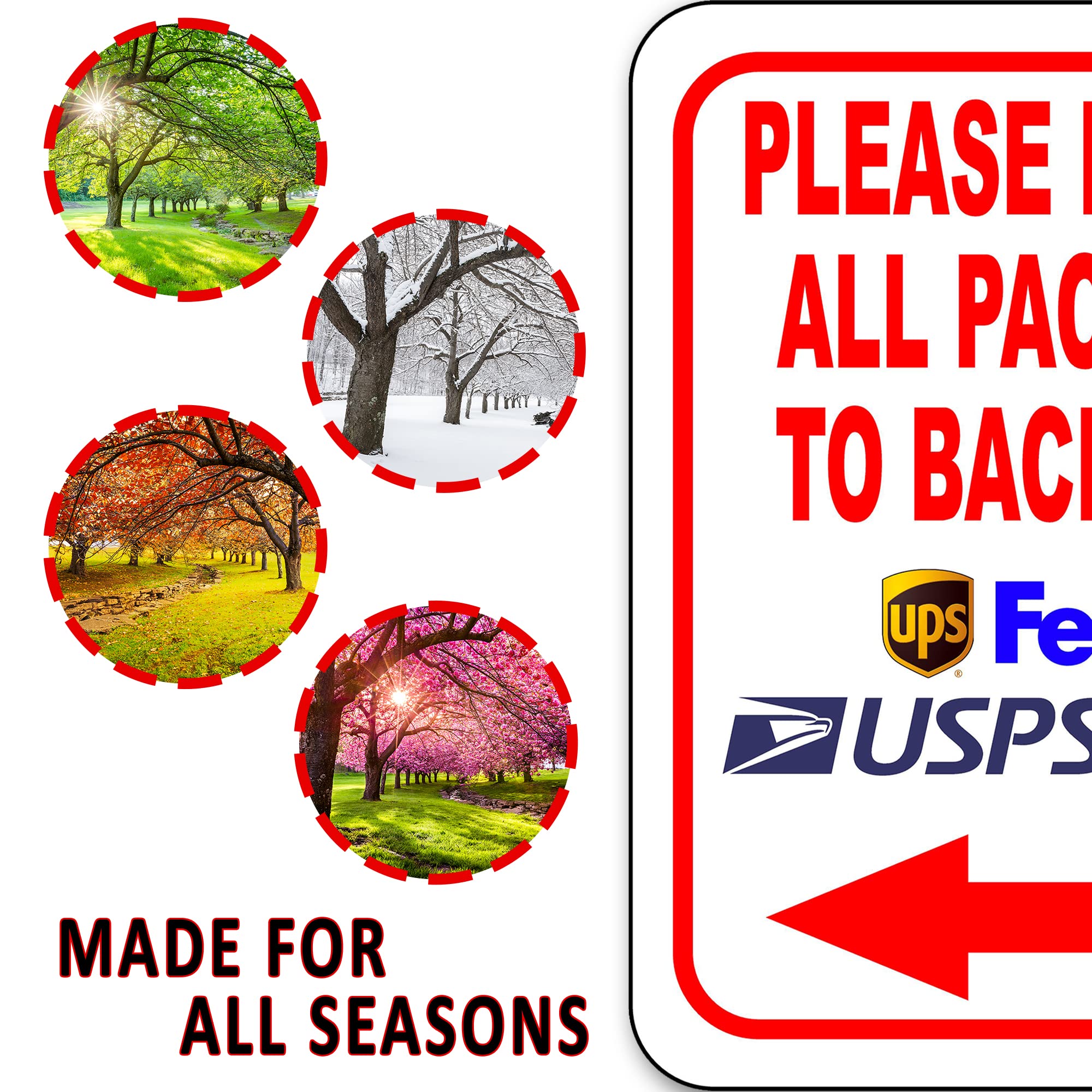 Please Deliver All Packages to Back Door Left Arrow Aluminum Composite Sign Delivery Instructions for My Packages from Amazon, FedEx, USPS, UPS - Indoor Outdoor Signs for Home - 8.5"x10"