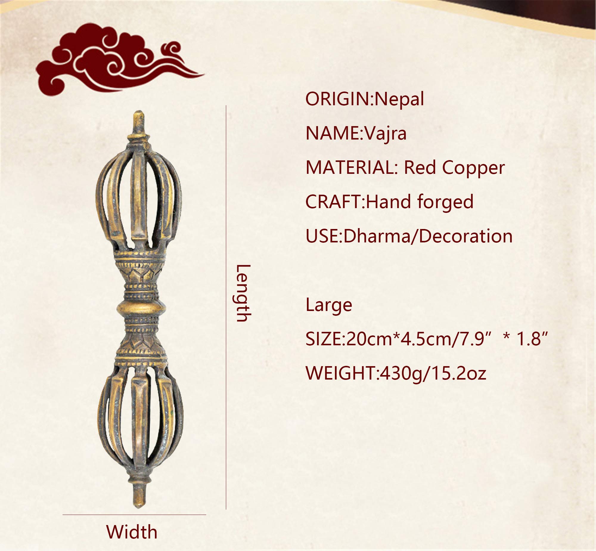 Gandhanra Powerful Vintage Tibetan Buddhism Dharma Ritual Vajra Dorje,Nine-pronged Phurba Pestle,Tantric Energy Device, Handmade in Nepal