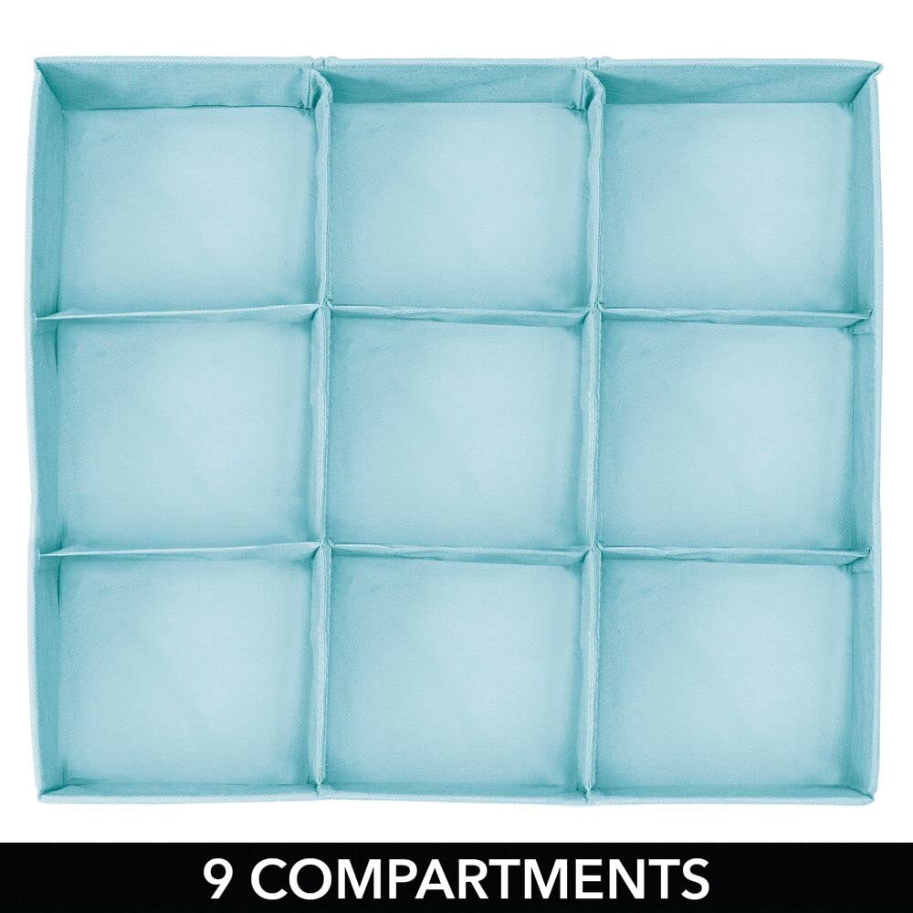mDesign Soft Fabric 9 Section Dresser Drawer and Closet Storage Organizer for Child/Kids Room, Nursery, Playroom - Divided Large Organizer Bin - Herringbone Print - Turquoise/White - 2 Pack
