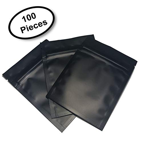 Karmay 100-3x4 Premium Smell Proof Flat Ziplock Double-Sided Reusable Metallic Foil Food Storage Bags (Matte Black)