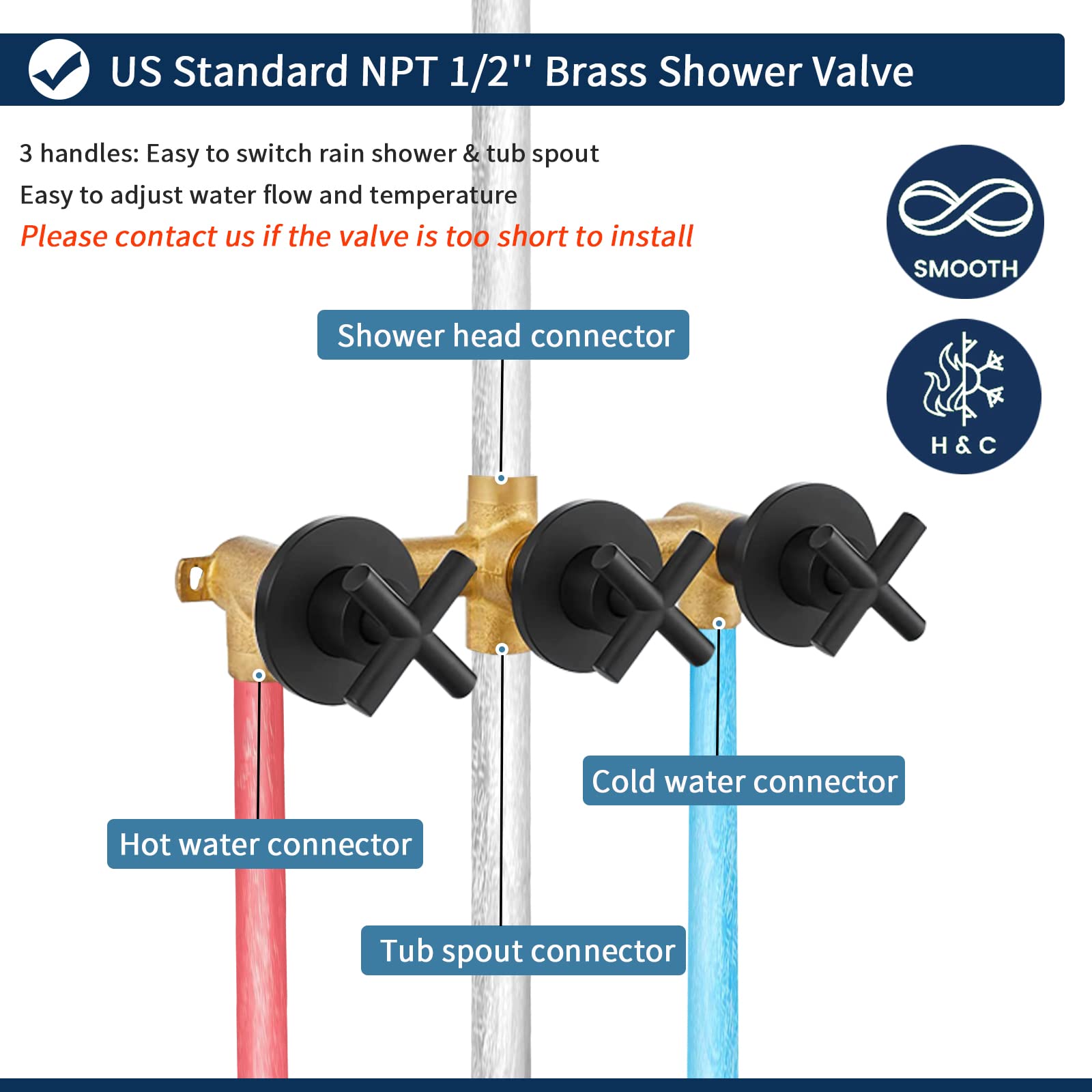 3 Handle Shower Faucet Set with Tub Spout Bathtub Shower Faucet Combo Set Shower System Complete Tub and Shower Trim Kit Matte Black Wall Mounted Shower Fixtures