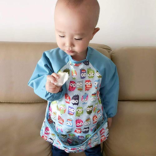 LUXJA Baby Waterproof Sleeved Bib, Long Sleeve Bib for Toddler (6-24 Months), Flamingo