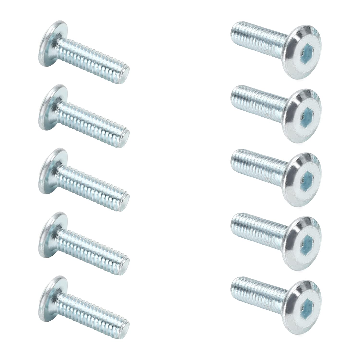 Yinpecly 10PCS M6x20mm Hex Socket Flat Head Screws Furniture Bolts Fastener Countersunk Connector Screws, Full Thread, Carbon Steel, Blue White Tone