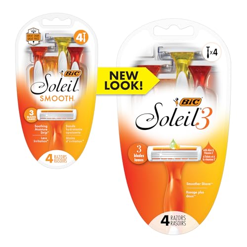 BIC Soleil Smooth Women's Disposable Razors, 3 Blades With Moisture Strip For a Silky Smooth Shave, 4 Count (Pack of 6) (24 Razors)