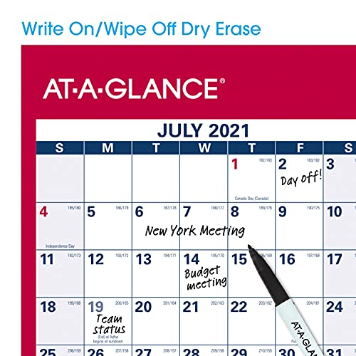 2021-2022 Erasable Calendar, Dry Erase Wall Planner by AT-A-GLANCE, 48" x 32", XLarge, Academic & Regular Year, Double Sided, Horizontal (PM326S28)