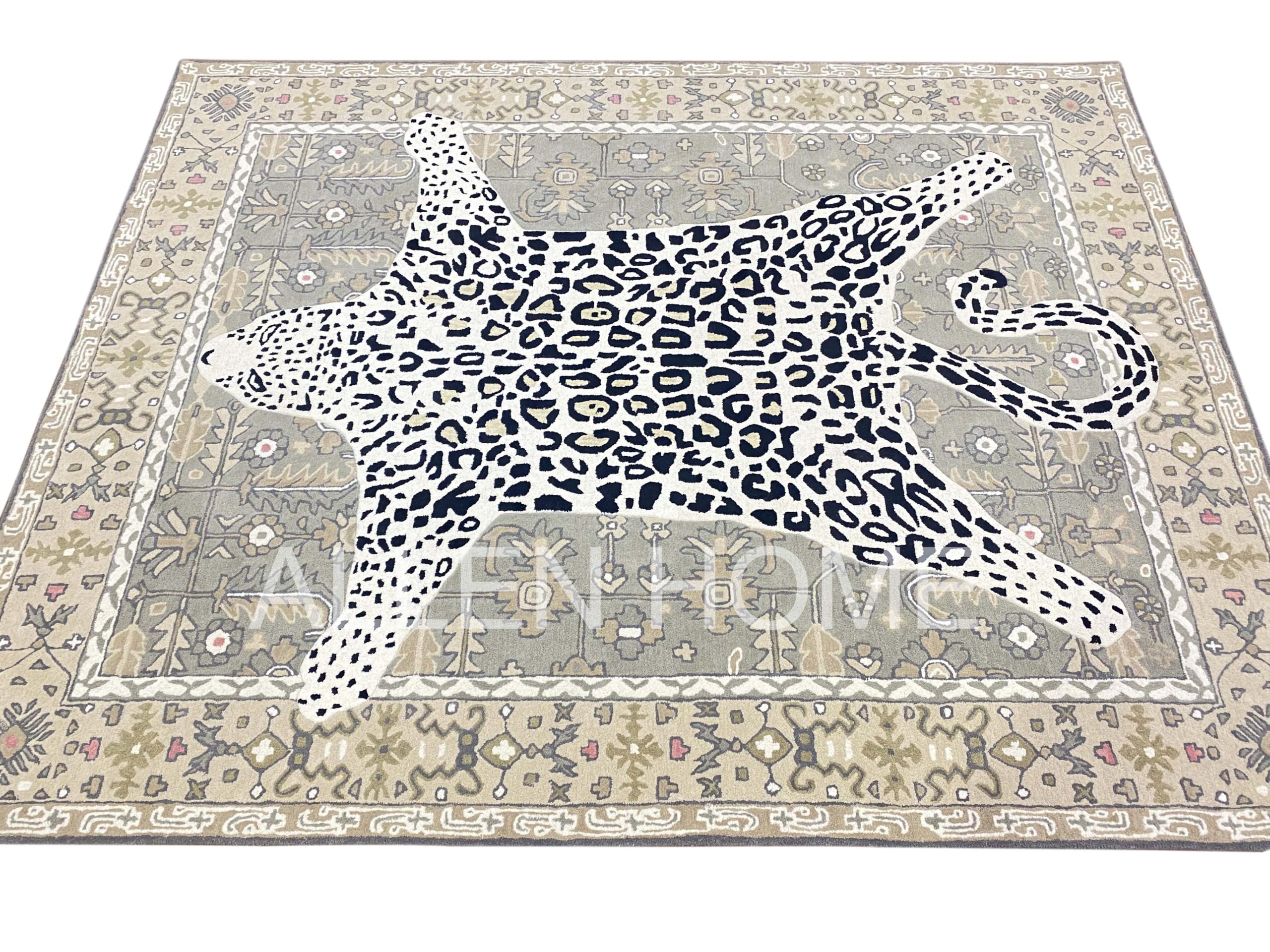 Allen Home Wool Area Rug | Leopard Rug Rust | Traditional Decorative Carpet | Area Rugs Suitable for Bedroom, Living & Dining Room | 100% Wool | 100% Cotton Backing | Octavia Natural (5'X8')