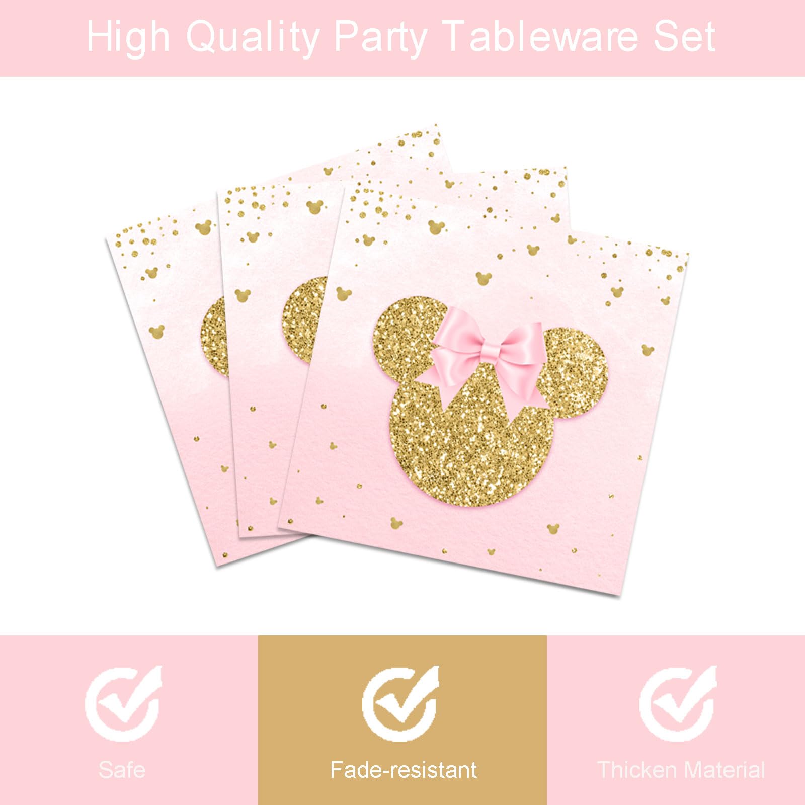 96 PCS Cartoon Mouse 2nd Plates and Napkins Party Supplies Girls Oh Twodles Mouse Happy 2nd Birthday Tableware Set Two Years Old Birthday Dinnerware Party Decorations Serve 24 Guests