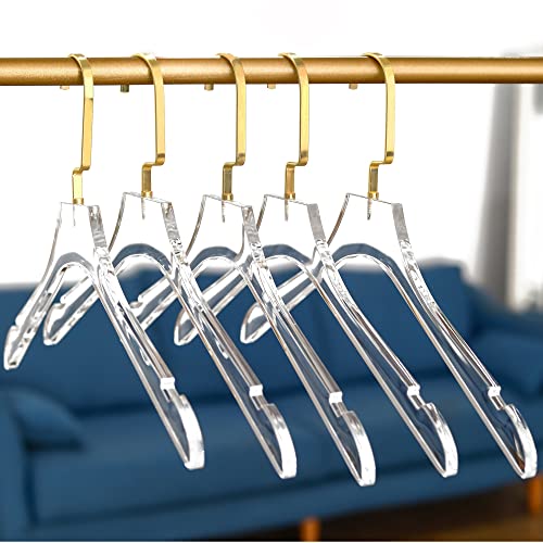 Besser Acrylic Clear Hangers 15 Pack Gold Acrylic Hangers Premium Quality Crystal Clear Hangers with Gold Hooks Luxury Dress Suit Hangers(Flat Hook)