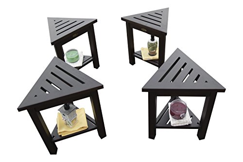 Decoteak FlexiCorner 17" Triangular Teak Modular Shower Bench and Table with Shelf