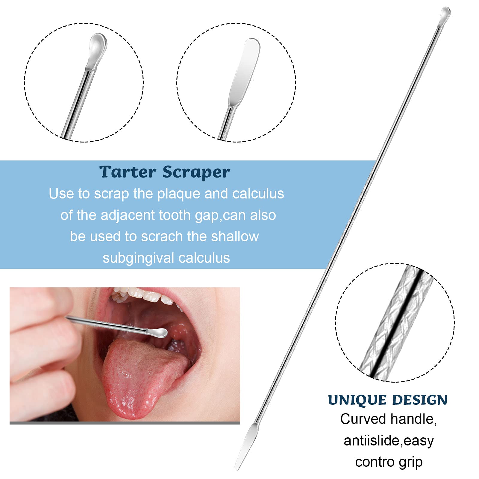 Tonsil Stone Removal Set Includes 4 Stainless Steel Tonsil Stone Removal Tools and 100 Long Swabs with 1 Curved Irrigator Syringe to Get Rid of Bad Breath