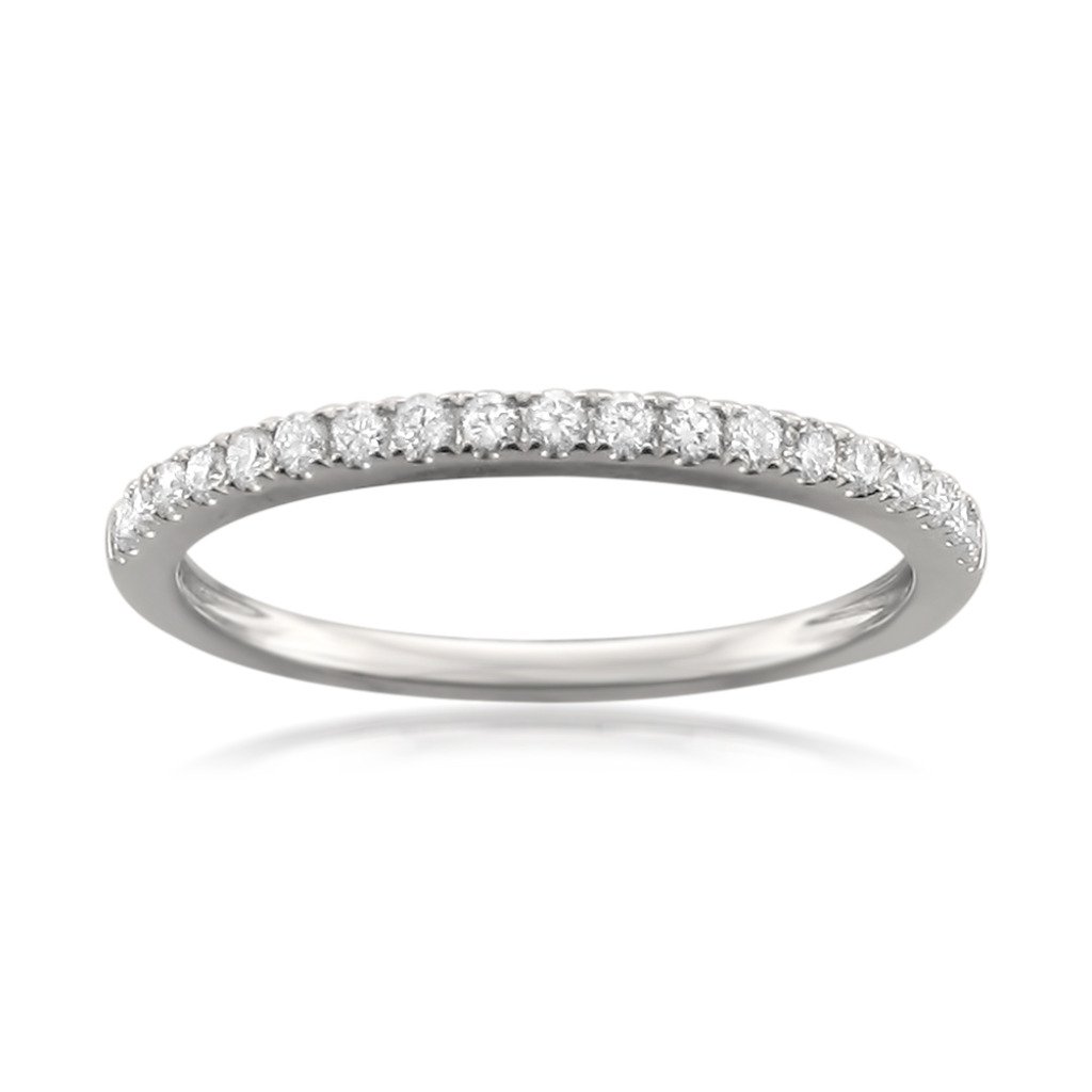14k White Gold Round Diamond Micro-Pave Wedding Band (1/4cttw, H-I Color, VS2-SI1 Clarity), Size 4