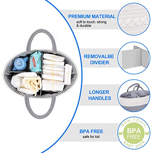 Conthfut Baby Diaper Caddy Organizer 100% Cotton Rope Nursery Storage Bin for Boys and Girls Large Tote Bag & Car Organizer with Removable Inserts Baby Shower Basket
