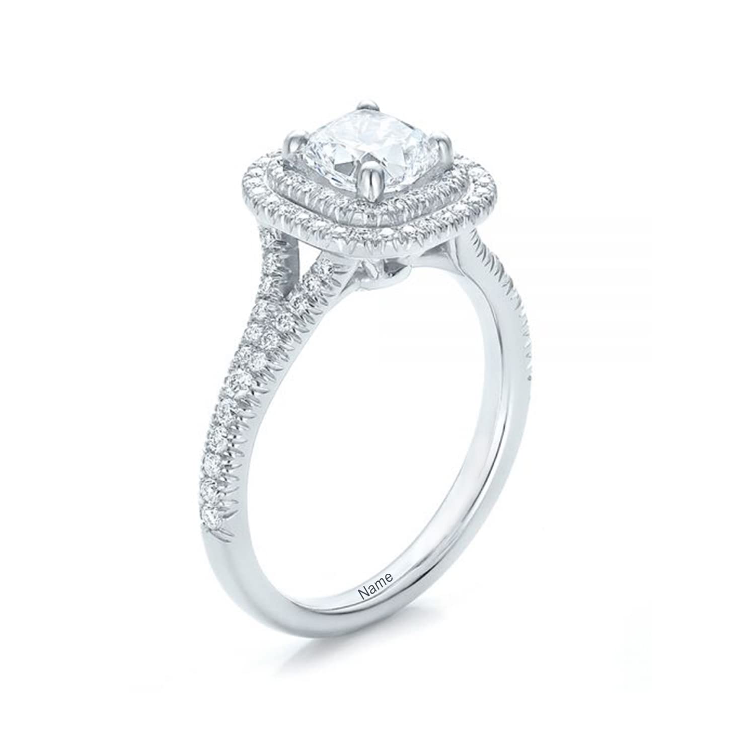 3 Carat(ctw) Cushion-Cut Moissanite Wedding Ring for Women,10K 14K 18K Real Gold Split Shank Pave Moissanite Engagement Ring with Free Engraving,Bridal Ring Size 5-11 (925 Sterling Silver)