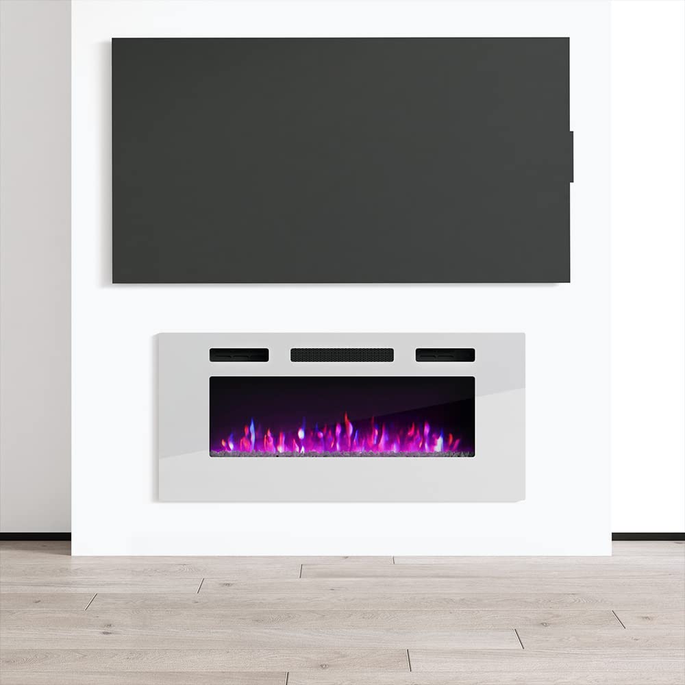 40" Electric Fireplace Recessed Wall Mounted Heater, 1500W/5100BTU (White)