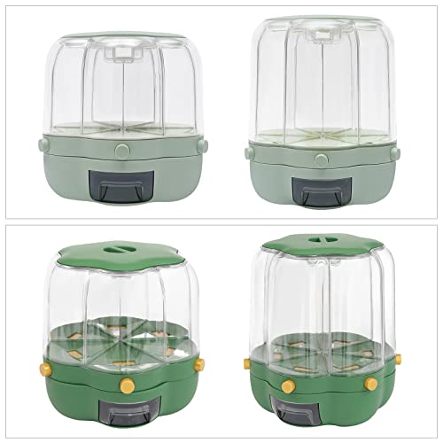 6-Grid Grain Storage Tank, 360° Rotatable Miscellaneous Grains Food Dispenser Grain Storage Box Suitable for All Beans Barley Millet And Other Granular Grains or Pet Food (Large, Light Green)