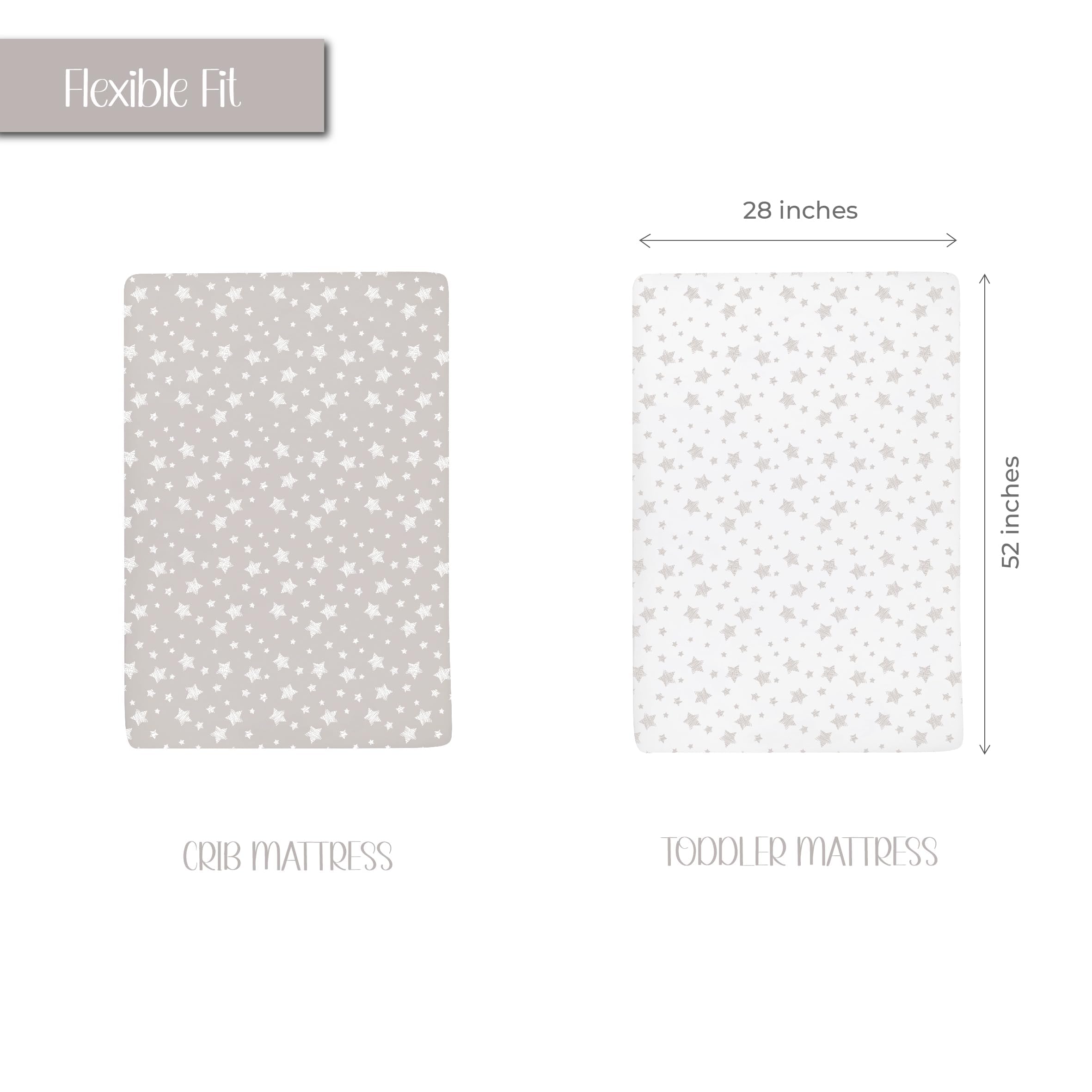 Ely’s & Co. Crib Sheets, Baby Boy/Girl Fitted Crib Mattress Sheet Set, 2 Pack, 100% Jersey Knit Cotton, Infant and Toddler Nursery Bedding, Tan Drawn Star, 28” x 52”
