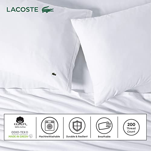 Lacoste Percale Solid Sheet Set, Queen, Iced Mint