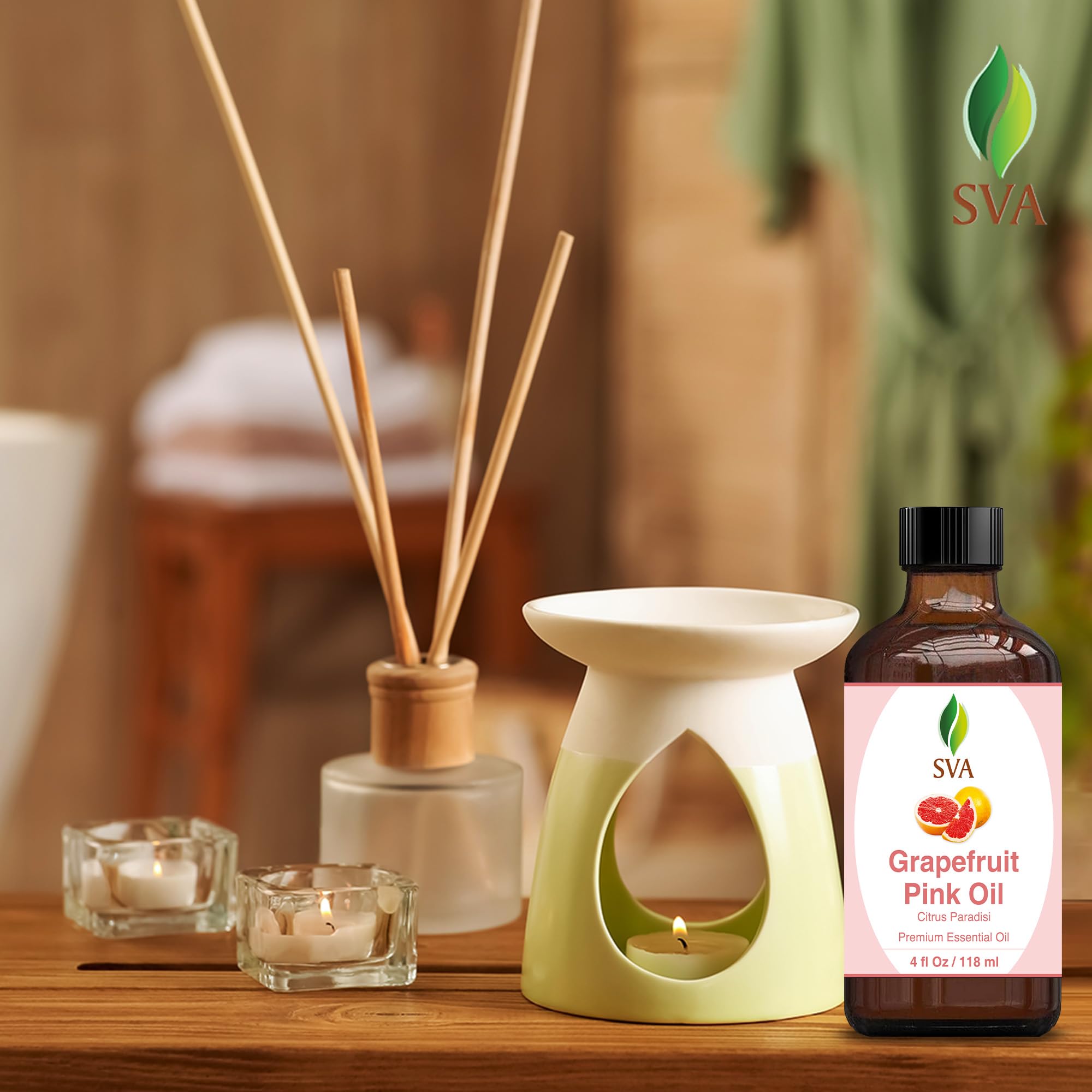 SVA Grapefruit Essential Oil Pink โ 4 Fl Oz โ 100% Natural Grapefruit Oil - for Diffuser, Hair Care, Face, Skin Care, Aromatherapy, Scalp and Body Massage, Soap and Candle Making - with Dropper