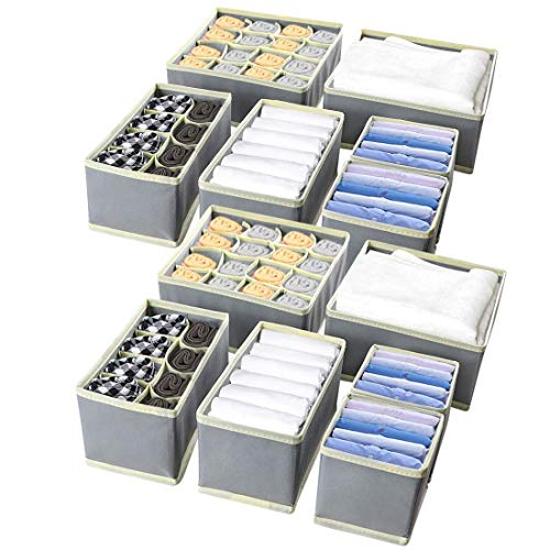 LadyRosian 12 Pack Foldable Drawer Organizers, Storage Boxes, Closet Dresser Drawer Organizer Dividers Fabric Containers Basket Bins for Underwear Bras Panties Ties Socks Baby Cloth (Grey)