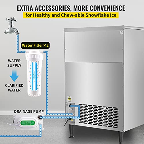 VEVOR Commercial Flake Ice Machine, 132LBS/24H Snow Flake Ice Maker with 66LBS Storage for Seafood Restaurant, Stainless Steel Construction, Quiet Operation, Auto Clean, Air Cooling