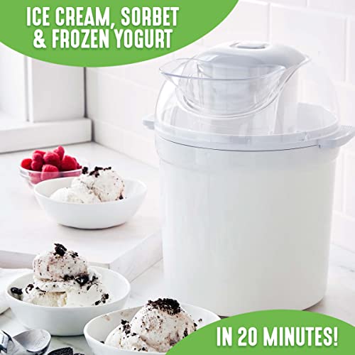 GreenLife 1.5QT Electric Ice Cream, Frozen Yogurt and Sorbet Maker with Mixing Paddle, Dishwasher Safe Parts, Easy one Switch, BPA-Free, White