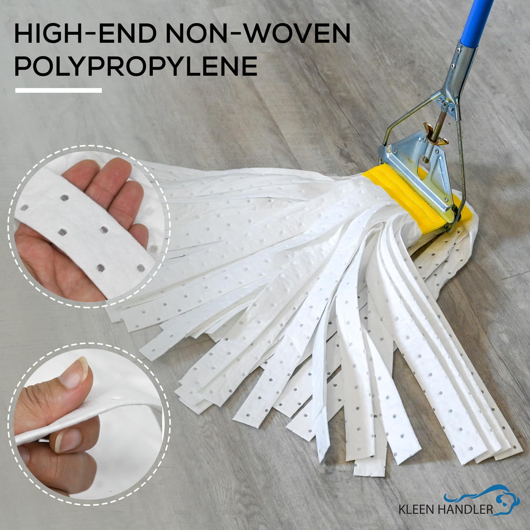 KLEEN HANDLER Mop Head Replacement 6-Pack Hydrophobic Industrial Mop for Oils and Spills β Heavy-Duty Mop for Industrial, Commercial, Janitorial Cleaning β Non-Woven Oil-Absorbent Material