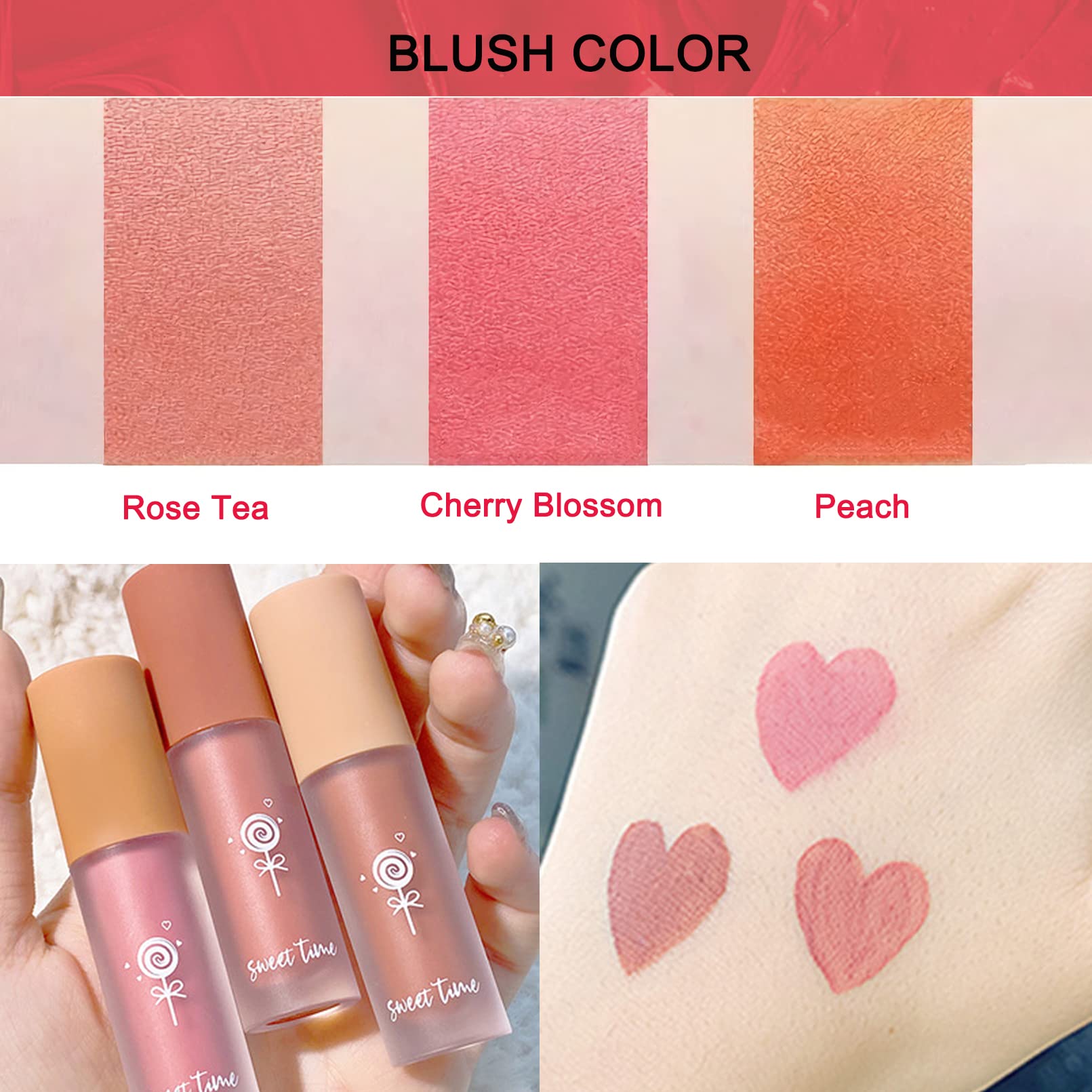 3 Colors Soft Cream Blush Makeup, Liquid Blush for Cheeks, Matte Blush and Lip Paint, Lip and Cheek Tint, Weightless, Long-Wearing, Natural-Looking, Advanced Hazy Feeling