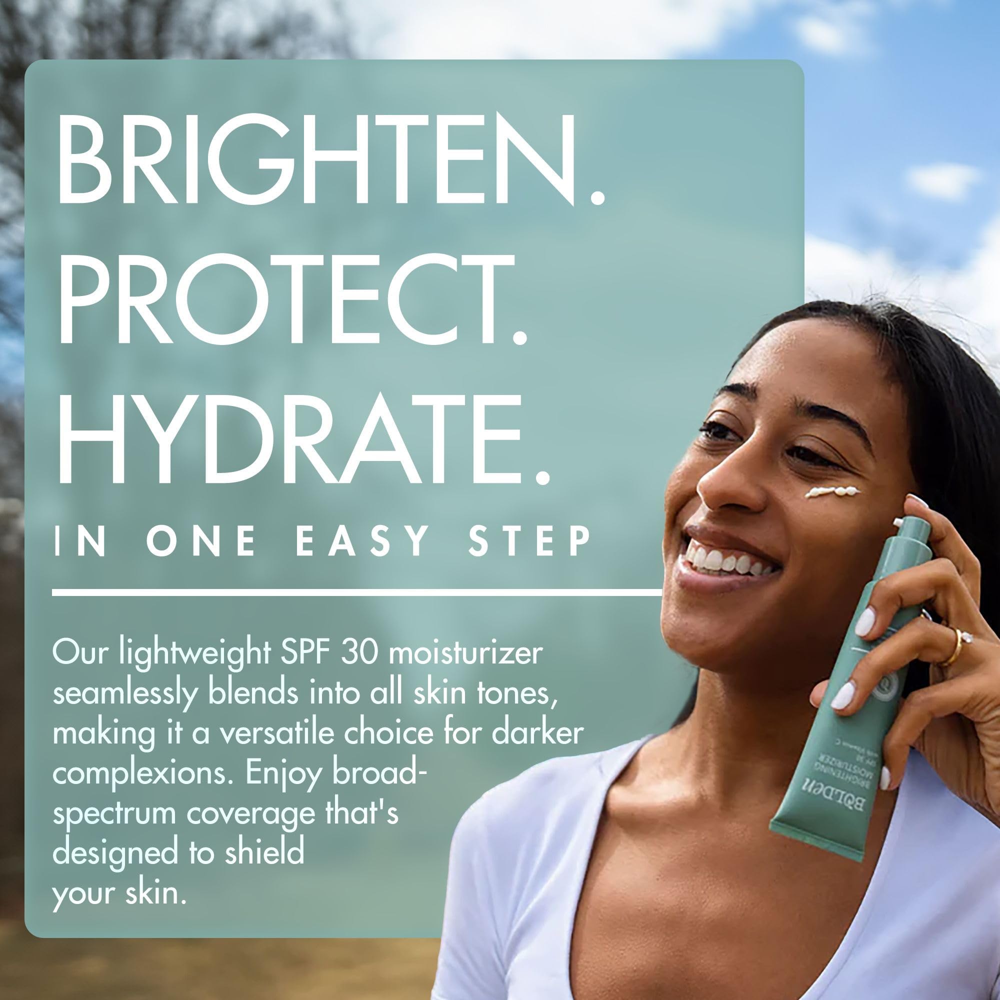 Bolden SPF 30 Brightening Face Moisturizer with Vitamin C | Broad Spectrum UVA/UVB Sunscreen | Applies Clear without Chalky Residue | Ideal for Melanin Rich Skin | 2.0 FL Oz