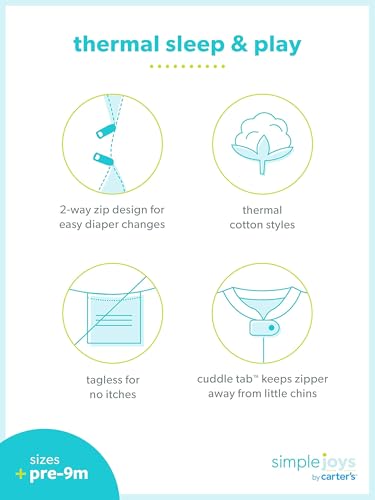 Simple Joys by Carter's Baby Boys' 2-Way Zip Thermal Footed Sleep and Play, Pack of 2, Dusty Blue Bear/Ivory Dinosaur, 3-6 Months