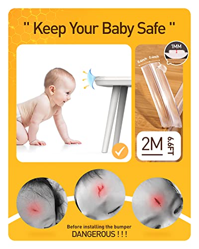 Baby Proofing, Edge Protector Strip Clear Corner Protectors Baby, Baby Proof Corners and Edges, 6.6ft(2M) Silicone Soft Corner Guards with 1MM Pre-Taped Strong Adhesive