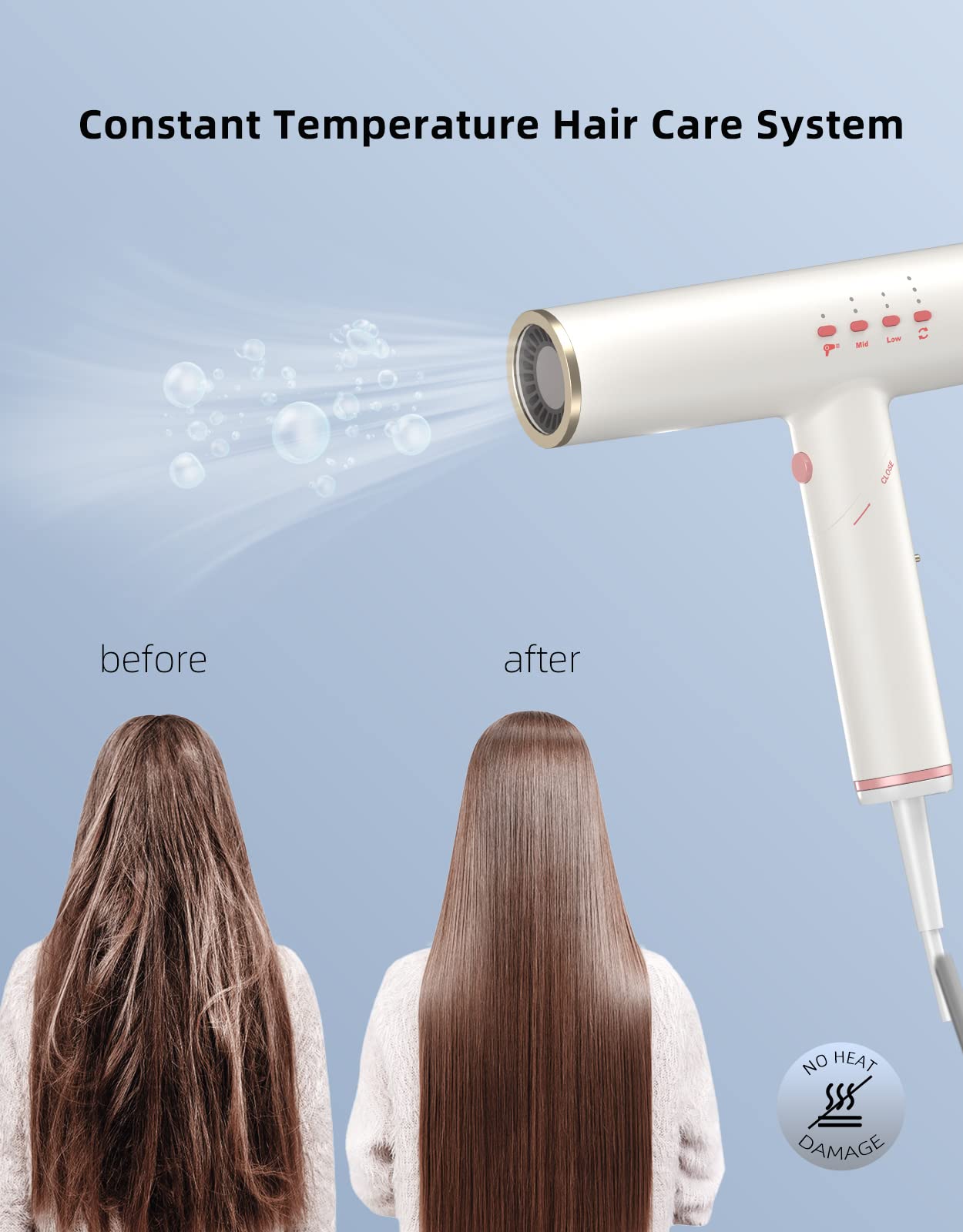 SKANWEN Hair Dryer with Diffuser, Folding Handle Ionic Blow Dryer with 110,000 RPM Brushless Motor | Fast Drying, Low Noise, Lightweight Design, Perfect for Women Curly Hair, Pearl White