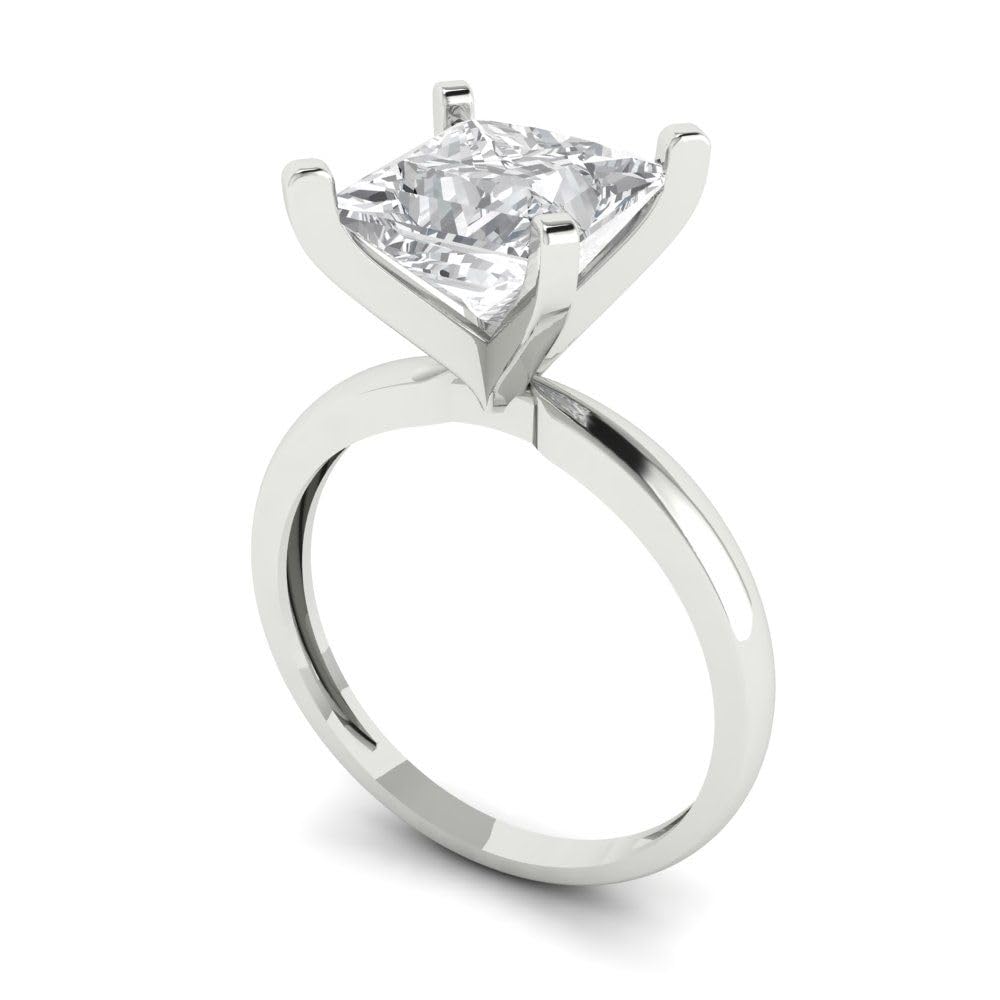 3 Ct Brilliant Princess Cut Clear Simulated Diamond 14K White Gold Solitaire Engagement Promise Bridal Ring Size 6.5