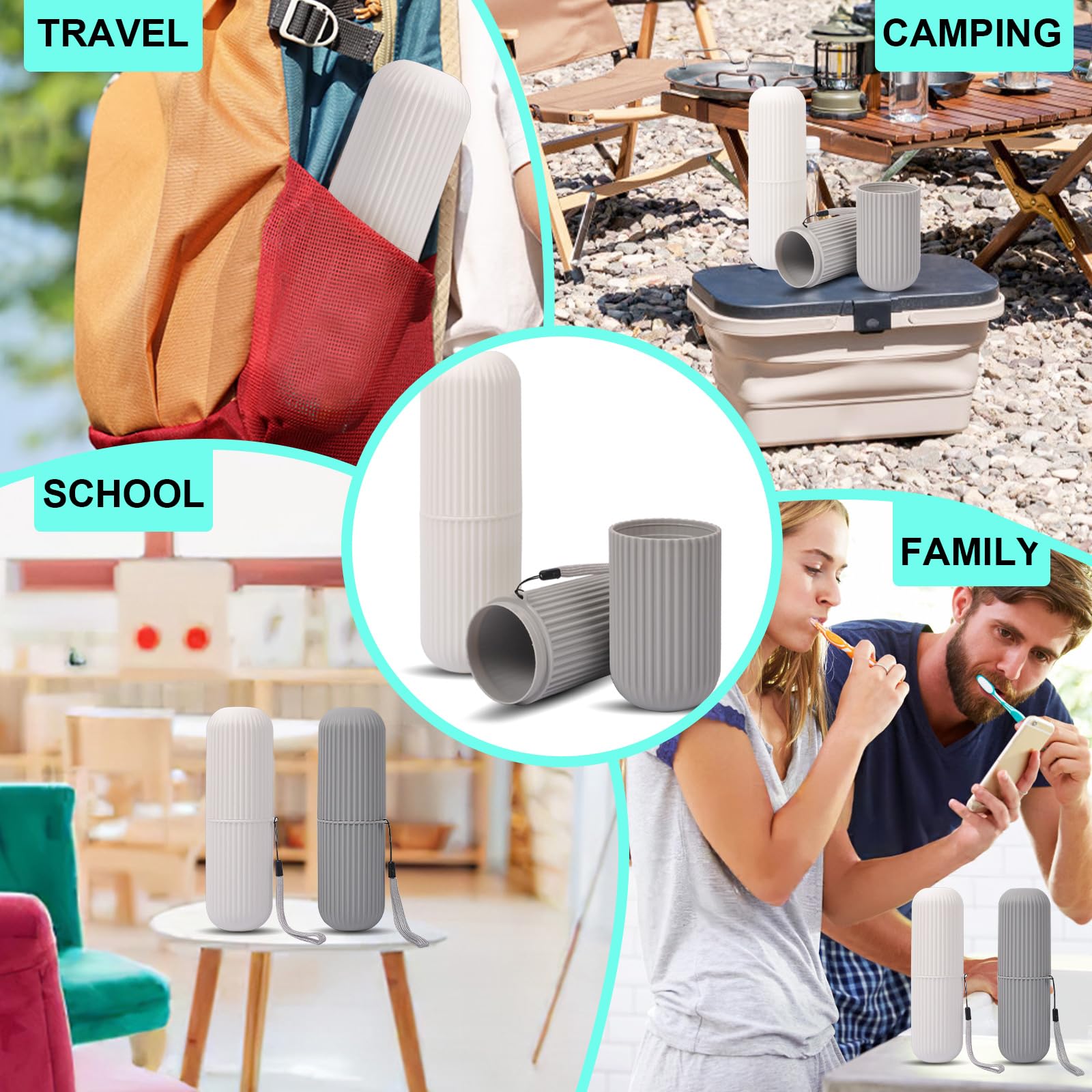 UCEC Toothbrush Case for Traveling, Portable Toothbrush Holders Travel Case, Toothbrush Holders for Travel, Camp, Home, School, Business, Bathroom, 2 Pack (Grey, White)