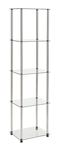 Convenience Concepts Designs2Go Classic Glass Shelves 15.75" - 5-Tier Glass Tower Room DƩcor, Modern Shelves for Storage and Display in Living Room, Bathroom, Bedroom, Office, Glass