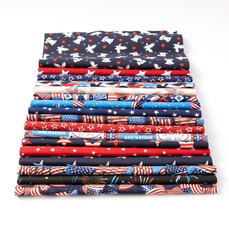 20 Pieces Fabric Cute, Beautiful 2.5 inch American Patriotic Jelly Roll, Cute 100% Cotton Fabric Quilting Strips 2.5"