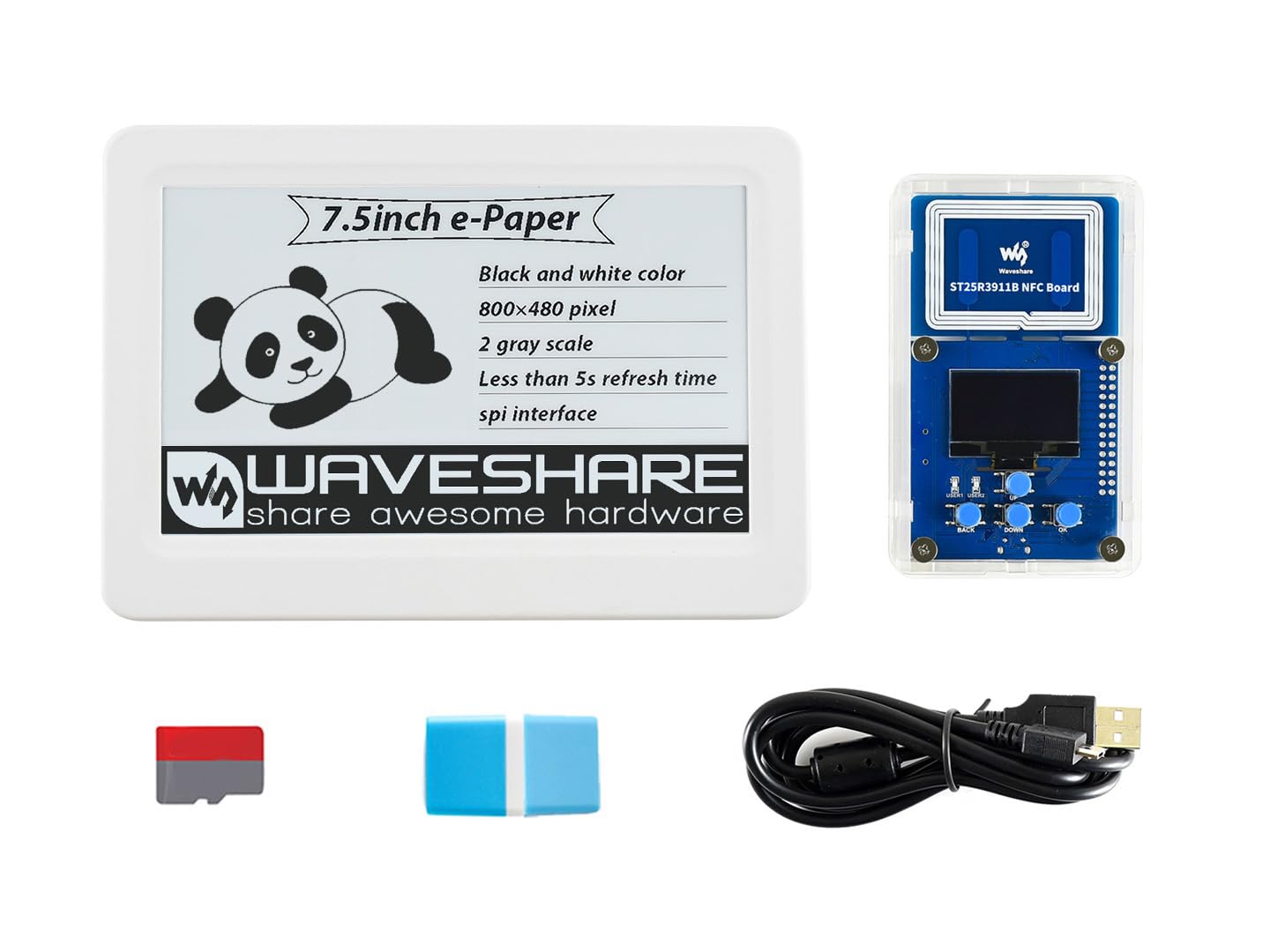 Waveshare 7.5inch NFC e-Paper Eval Kit Bundle with 7.5inch NFC-Powered e-Paper ST25R3911B NFC Board Micro Card 16GB Micro Card Reader USB-A to Micro-B Cable(5 Items)