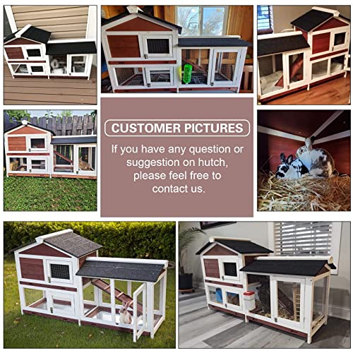 Kinpaw Rabbit Hutch 61inches Indoor Rabbit Cage Small Animal House for Chicken with Removable Trays Ramp Run Red