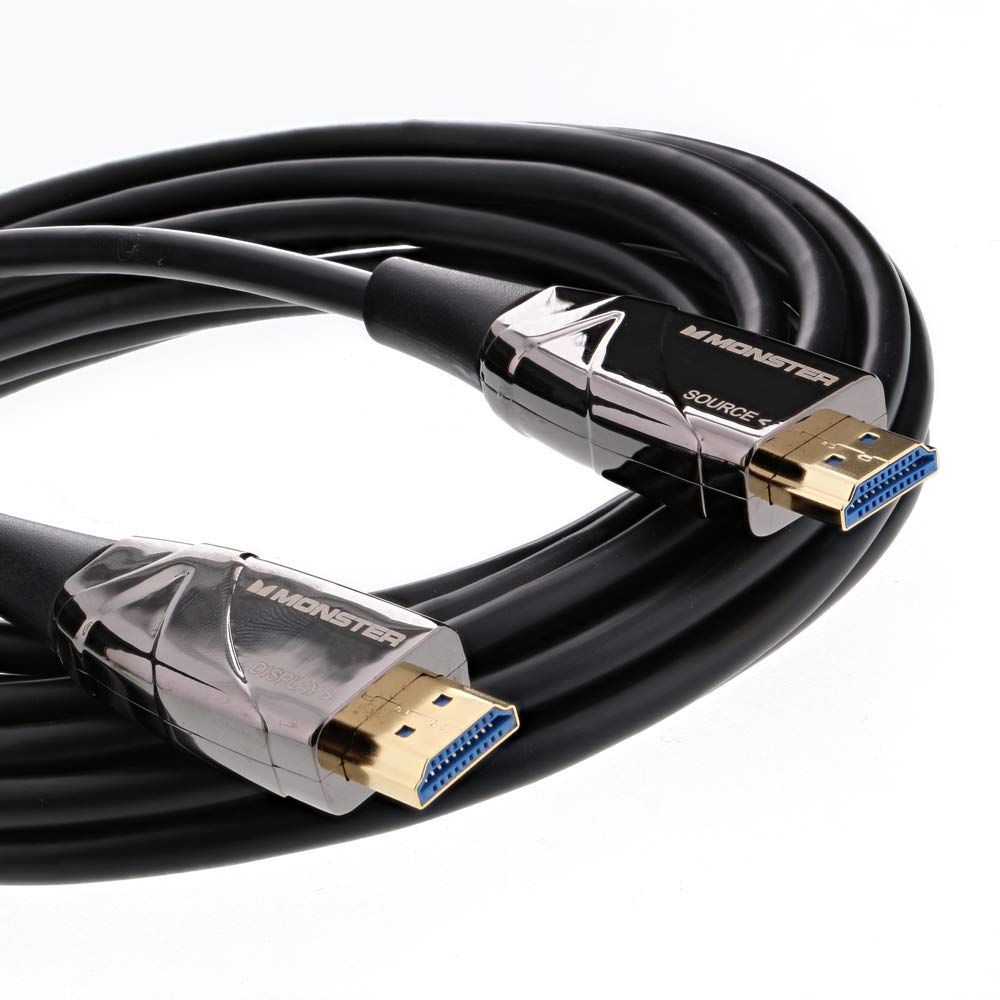 Monster 75-ft UHD Platinum Fiber Optic HDMI Cable, 4K HD Picture Quality, Rich Colors, 7.2 Surround Sound, Mono, Stereo, 5.1, DTS, Thin and Flexible, Easy Setup