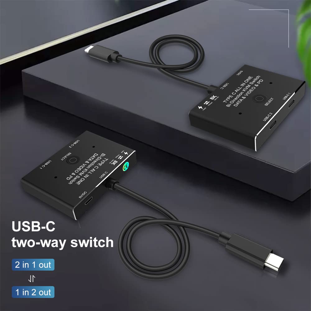 Angusplay USB-C Switch Upgrade Version Supports 4K@120Hz 8K@60Hz Video / 10Gbps Data Transfer / 100W Charging Compatible with Thunderbolt Device, Black