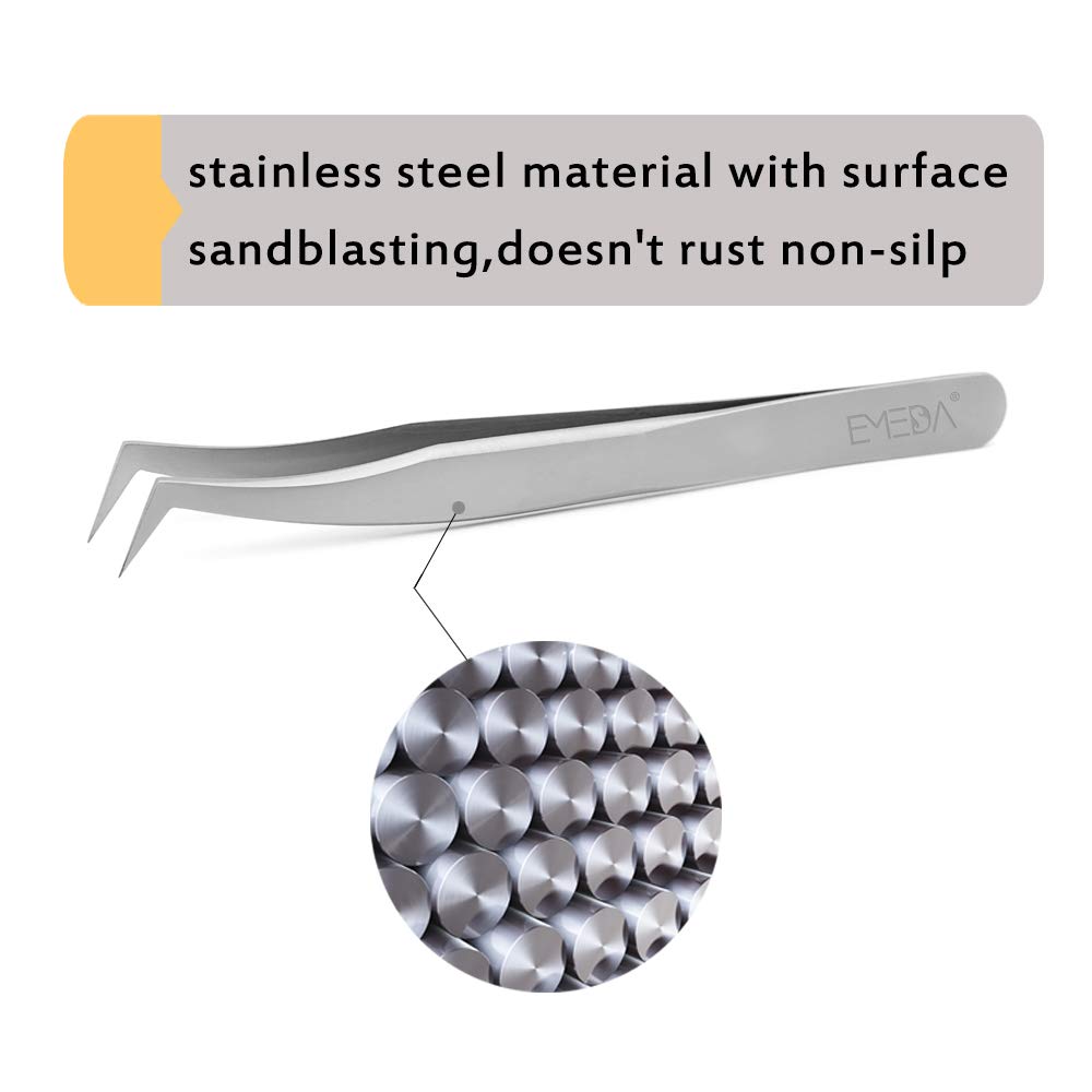 EMEDA Eyelash Extension Tweezers for Volume Lashes Professional Precision Stainless Steel VETUS 6A-SA Mega Curved Tips Flat Tweezer Tools for Individual Eye Lash Extensions Fan Supplies