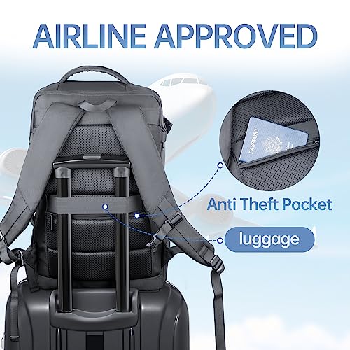 50L Large Travel Backpack for Men, Extra Large Carry On Backpack Airline Approved, Expandable Mens Backpacks Suitcase Luggage Backpack for Travel, 17 Inch Laptop Backpack Gifts for Men/Women, Black