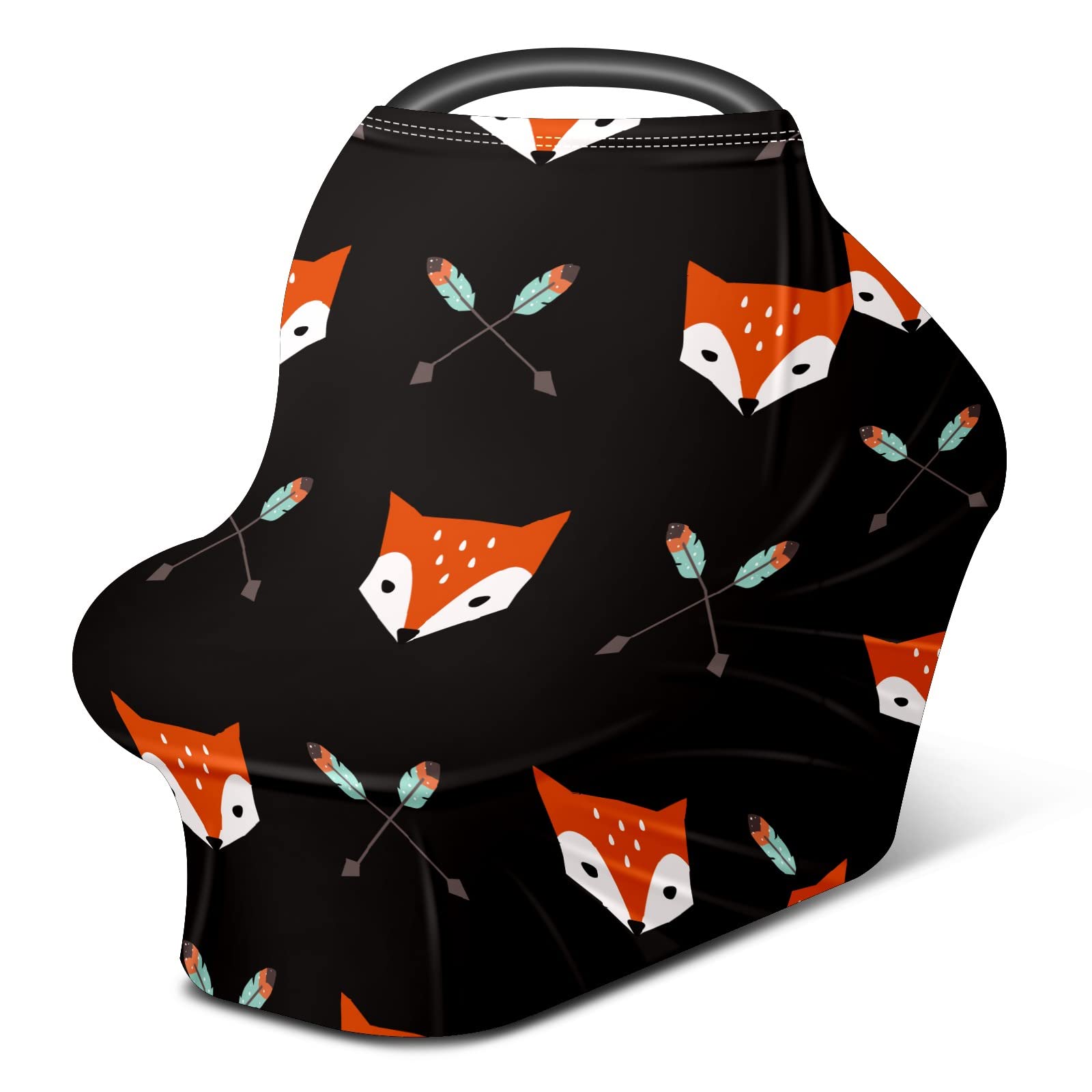 Baby Car Seat Stroller Covers Feather Arrows and Fox Nursing Cover Breastfeeding Scarf Soft Breathable Stretchy Infant Car Canopy Coverage Carseat Cover for Boys and Girls Multi Use