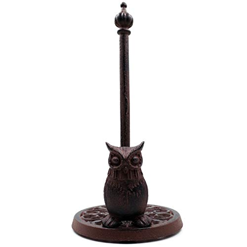 Vintage Standing Paper Towels Holder, Cast Iron Owl Kitchen Paper Stand with Non-slip Base, Antique Brown for Kitchen Bathroom Home Deco, Owl