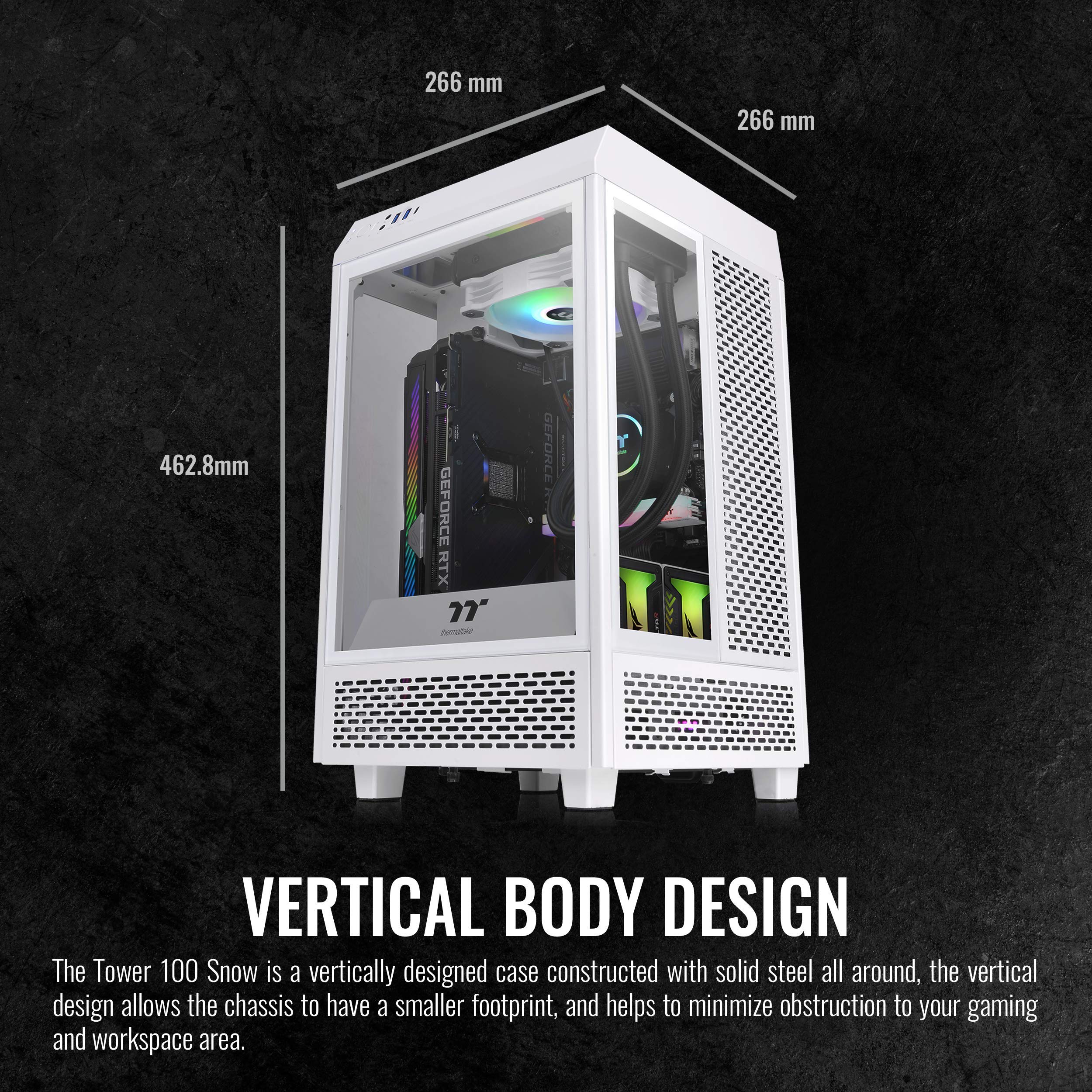Thermaltake Tower 100 Snow Edition Tempered Glass Type-C (USB 3.1 Gen 2) Mini Tower Computer Chassis Supports Mini-ITX CA-1R3-00S6WN-00