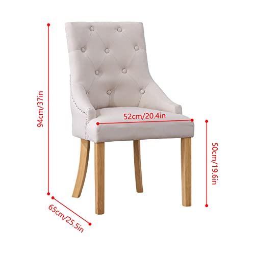 nozama Upholstered Dining Chairs Set of 2 Elegant Tufted Fabric Parsons Chair with Solid Wood Legs (Dark Beige)