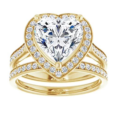3 CT Heart Cut VVS1 Colorless Moissanite Engagement Ring Set for Women Bridal Ring Set Handmade Halo Moissanite Wedding Gifts Anniversary Promise for Love 925 Sterling Silver