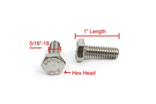Bolt Dropper 5/16""-18 x 1 Stainless Hex Head Bolts (50 pk) - 18-8 Stainless Steel Self Tapping Sheet Metal Screws for Indoor and Outdoor Use, DIY Projects, Woodworking and More