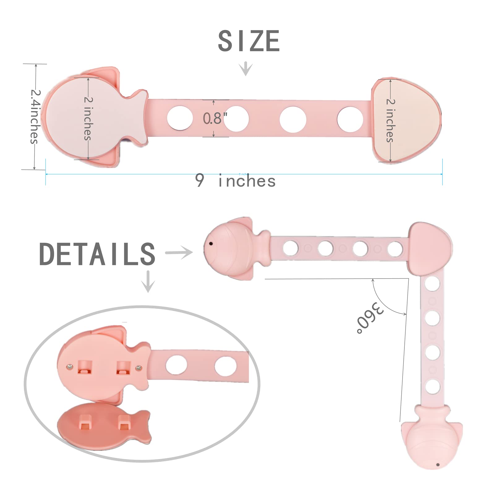 6 Pack Safety Strap Locks for Fridge, Cabinets, Drawers, Dishwasher, Toilet- Adjustable Strap, Fish Style Child Proof Locks for Cabinet Doors, Child Proof Cabinet Latches, Child Safety Cabinet Locks