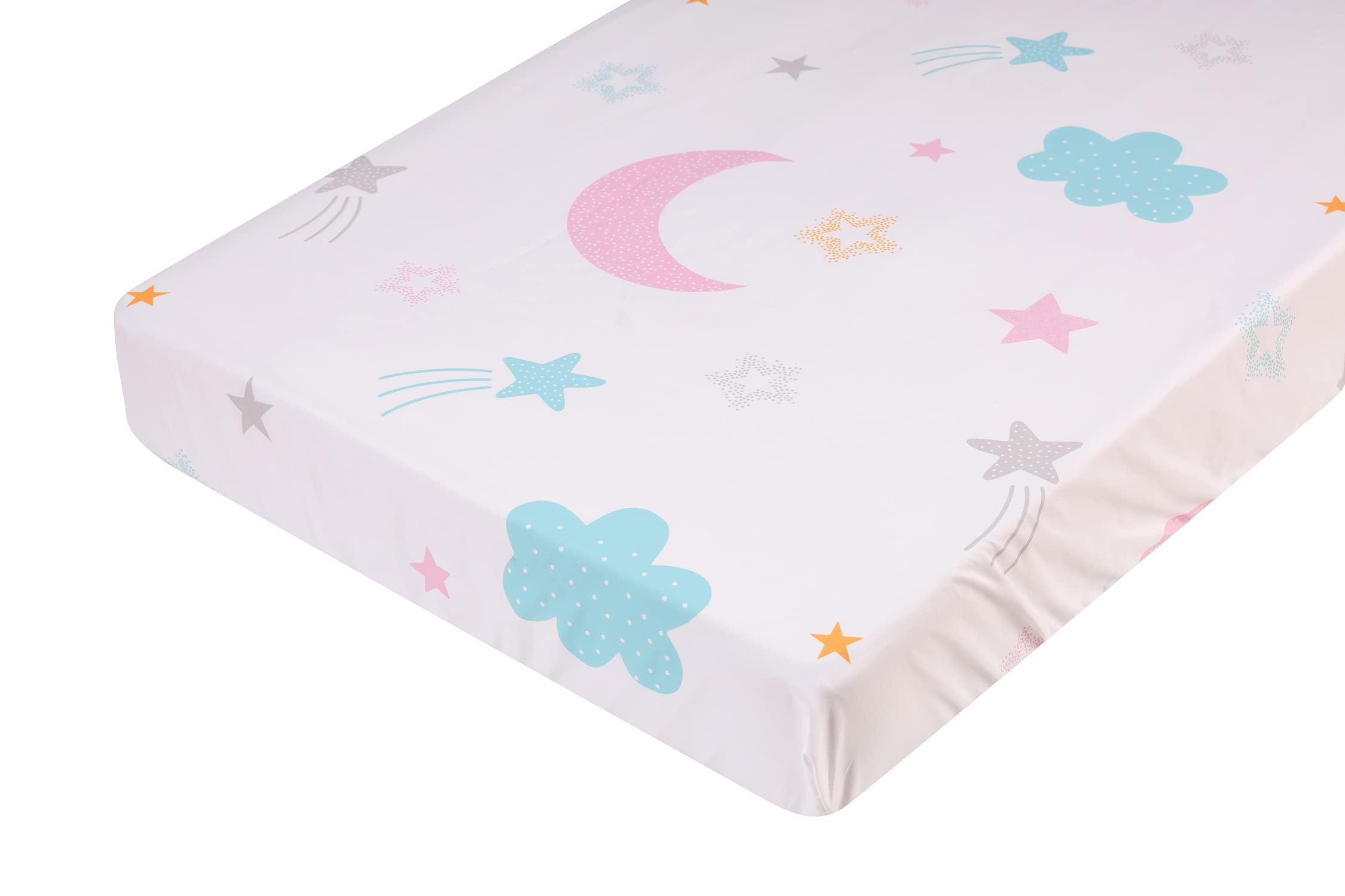 Baby Crib Fitted Sheet, 1 PC Moon Star Cloud Baby Girl Crib Fitted Sheet White Pink Blue