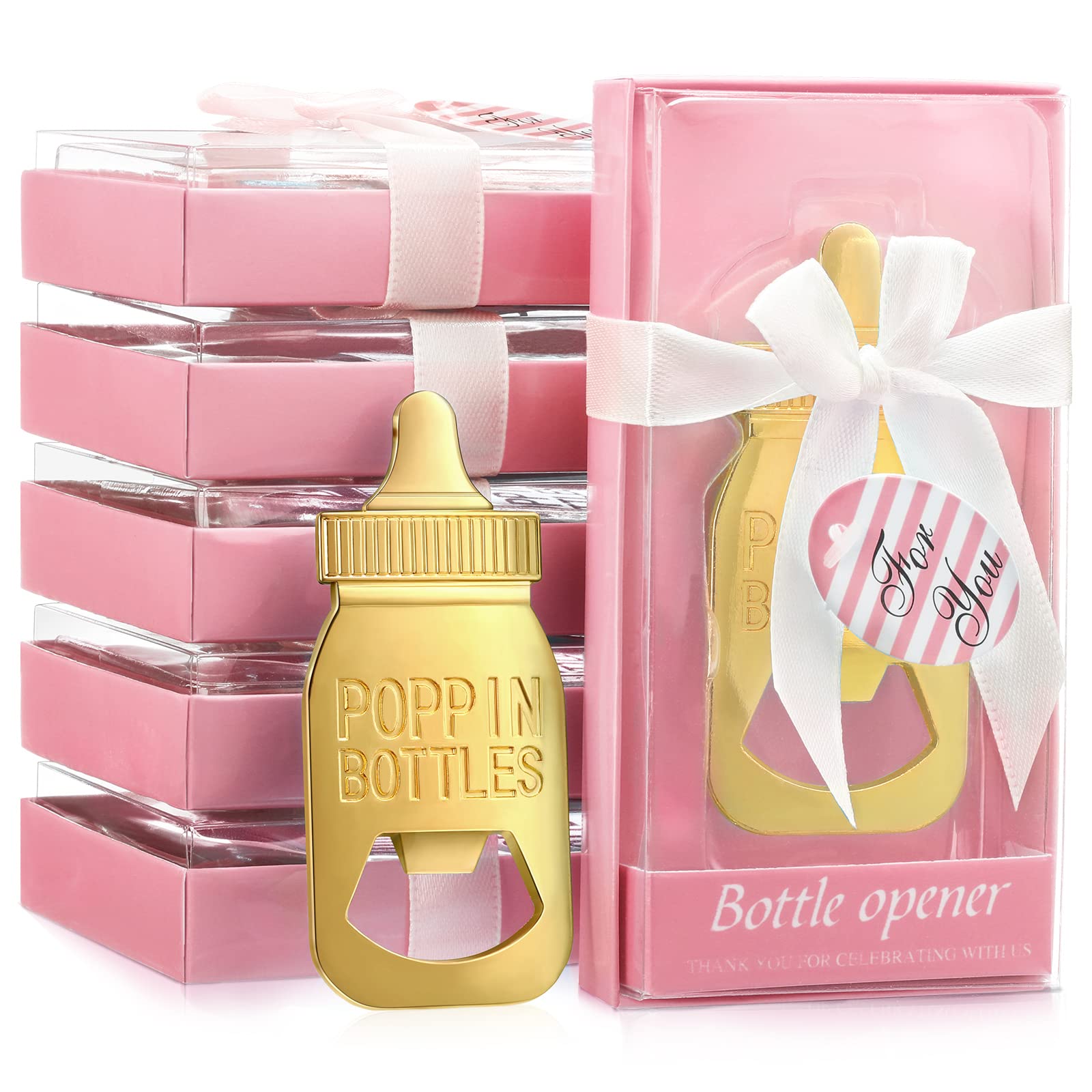 30 Pieces Baby Shower Bottle Opener Party Favor for Guest Popping Baby Bottle Shaped Opener Baby Girl Boy Birthday Wedding Gender Reveal Party Souvenirs Return Gifts (Pink)